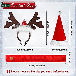 3 Pieces Christmas Pet Costume Dog Santa Hat Scarf Set Christmas Reindeer Antlers Dog Headband Dog Elk Hat Headwear Xmas Pet Knitted Scarf for Cute Dog Puppy Cat Christmas Outfit Accessories