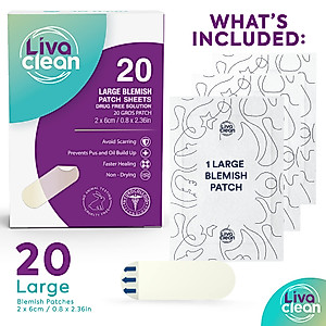 20 CT LivaClean Large Hydrocolloid Acne Patches - for Pore Spots Nose Face Cystic Pimple Zit Patch - Big Pimple Patches Hydrocolloid Bandages Strips