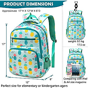 BLUEFAIRY Pinapple Girls Backpack for Kids Bookbag Teens Girls Elementary School Bags Lightweight Waterproof Bag for Child