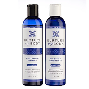 Nurture My Body Fragrance Free Moisturizing Shampoo and Nourishing Conditioner Set | 8 oz. | Sulfate free and Paraben free shampoo and conditioner set | All Natural Ingredients | Handmade in USA