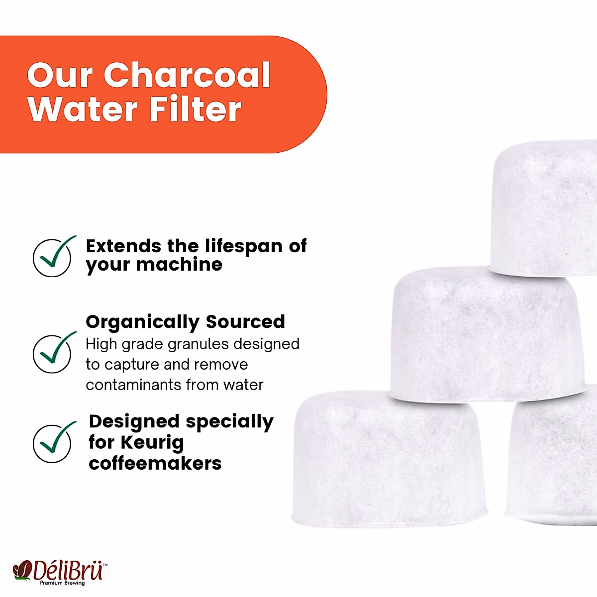 Keurig Filter Replacement, 6Pack KEURIG Compatible Water Filter Cartridges by Delibru for Keurig 2.0 and 1.0 Coffee Makers