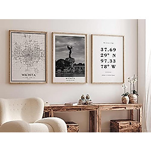Dear Mapper Wichita United States View Abstract Road Modern Map Art Minimalist Painting Black and White Canvas Line Art Print Poster Art Line Paintings Home Decor (Set of 3 Unframed) (12x16inch)
