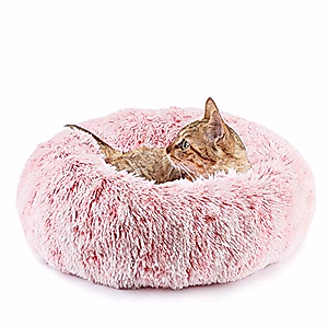 EMUST Cat Bed, Fluffy 15.7" Cat Beds for Indoor Cats, Donut Kitten Beds for Indoor Cats, Donut Small Cat Beds, Anti-Slip Marshmallow Dog Beds, Multiple Colors (40cm-15.7‘’, Rose Pink)