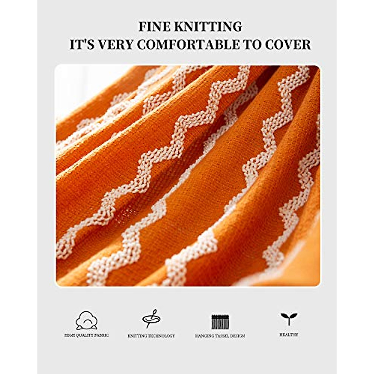 SPAOMY Fluffy Chenille Knitted Throw Blanket with Tassels Soft Cozy Lightweight Decorative Throw Blanket for Bed, Sofa, Travel- All Seasons (50x60 Inch, Dark Gold Wave)