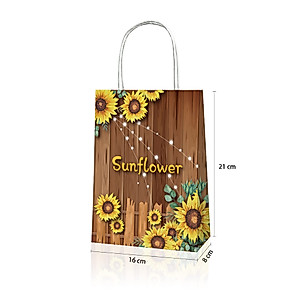 12 Pack Vintage Wooden Sunflower Candy Bags，Sunflower Goody Treat Bags with Handles Summer Sunshine Party Favor Bags for Sunflower Baby Shower Birthday Wedding Bridal Shower Party Supplies