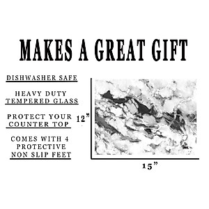 White Black Smoke Pattern Textured Marble Art Kitchen Glass Cutting Board Modern Decorative Gift Abstract Wavy Contrast Design