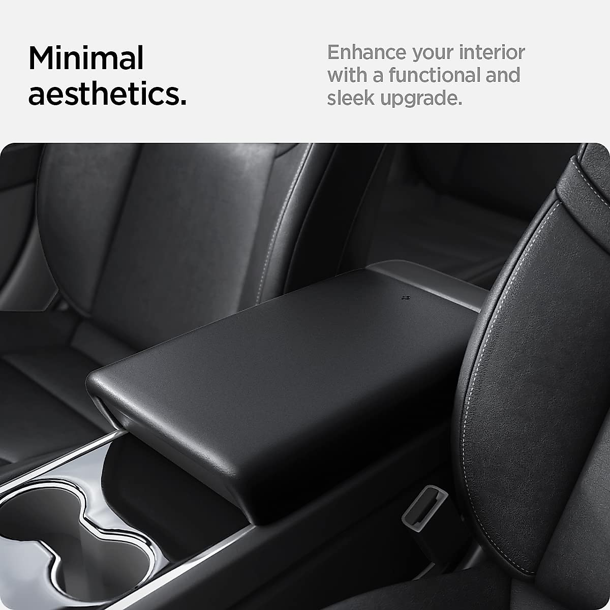 Spigen Center Console Non-Slip Armrest Cover Designed for Tesla Model 3 & Y 2025/2024/2023 with EZ Snap On Install [Not Compatible with New Model Y 2025 Refresh & Model 3 2025/2024 Refresh] - Black