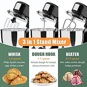 Stand Mixer, 5.8 Qt. 10-Speed Electric Household Food Mixer, 380W Kitchen Mixer with Dishwasher-Safe Dough Hooks, Flat Beaters, Wire Whip & Pouring Shield Attachments, Black
