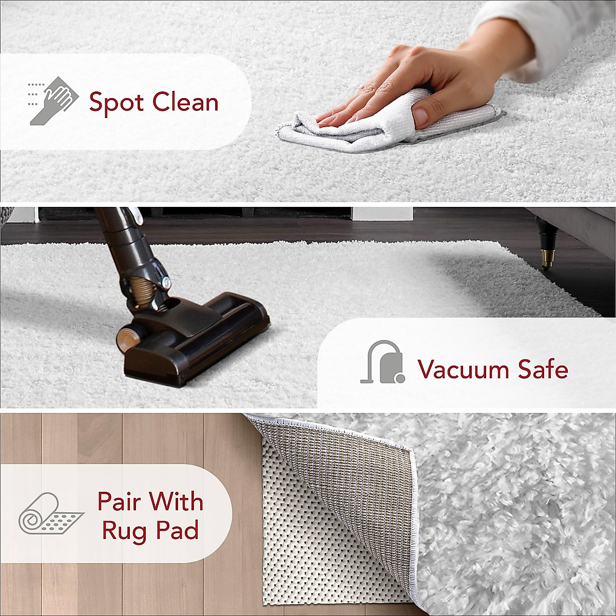 nuLOOM Gynel Contemporary Shag Area Rug, 5x8, Snow White