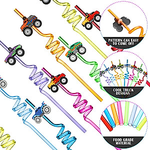 24 Pcs Truck Themed Straws 6 Styles Crazy Straws Reusable Colorful Twisty Plastic Drinking Straws Truck Birthday Party Race Car Party Supplies Baby Shower Favors for Kids Boys