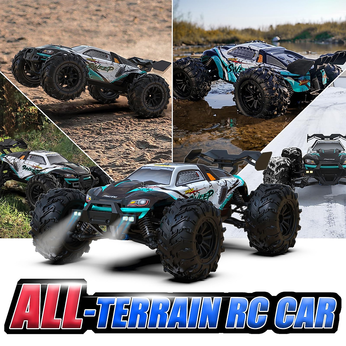 ScharkSpark Brushless RC Cars for Adults, Max 70 KPH High Speed RC Truck, 4WD All Terrain Remote Control Car for Adults with 50 Min Runtime, 1:16 Offroad Monster Truck with 2 Batteries, Gifts for Boys