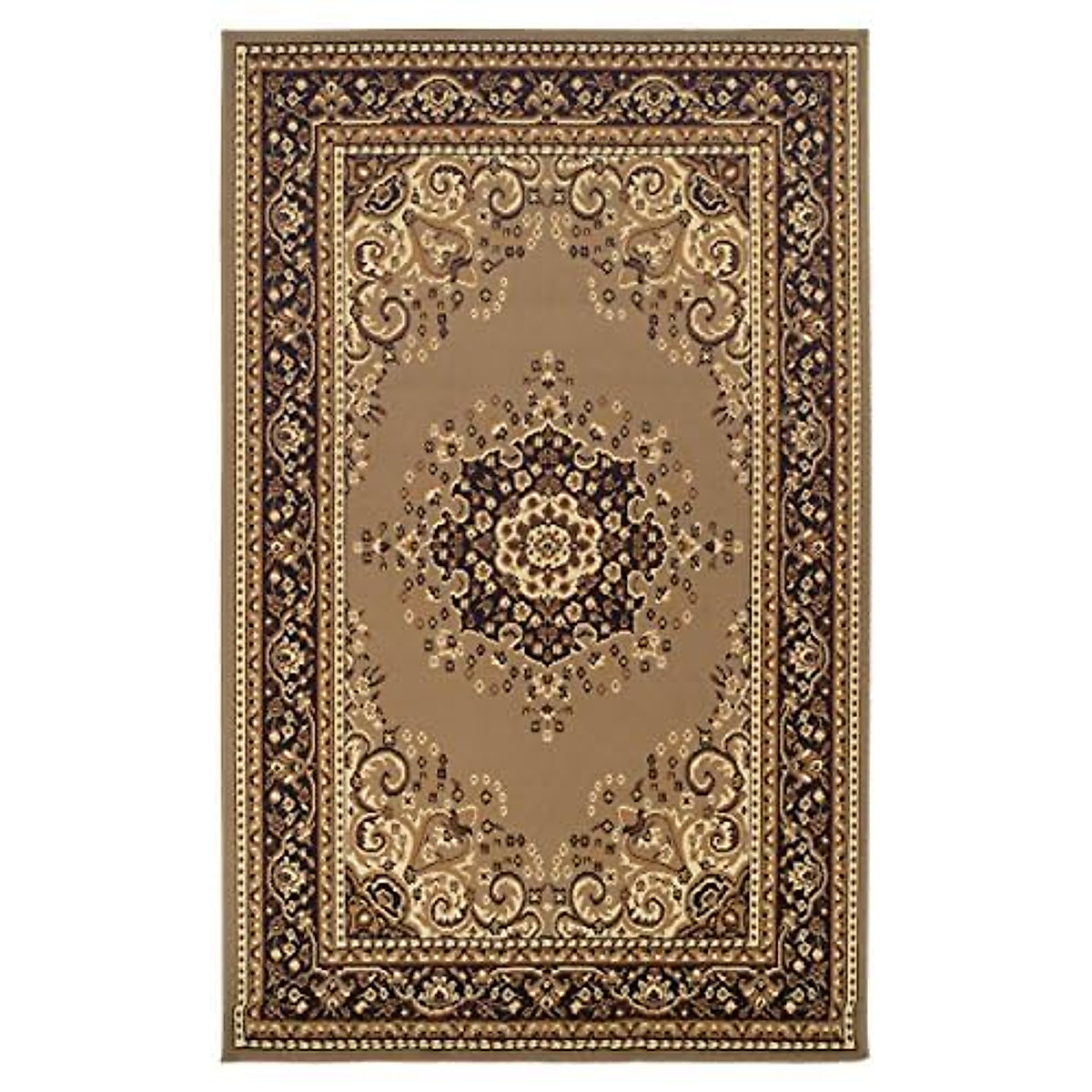 Superior Indoor Large Area Rug with Jute Backing, Floor Decor for Bedroom, Farmhouse, Kitchen, Office, Living Room, Woven Rugs, Elegant Medallion Border, Leopold Collection, 5' x 8', Beige Brown