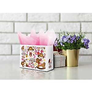 ysmile Cowgirl Large Gift Bag with Wrapping Tissue for Baby Shower 12.6" - Girl