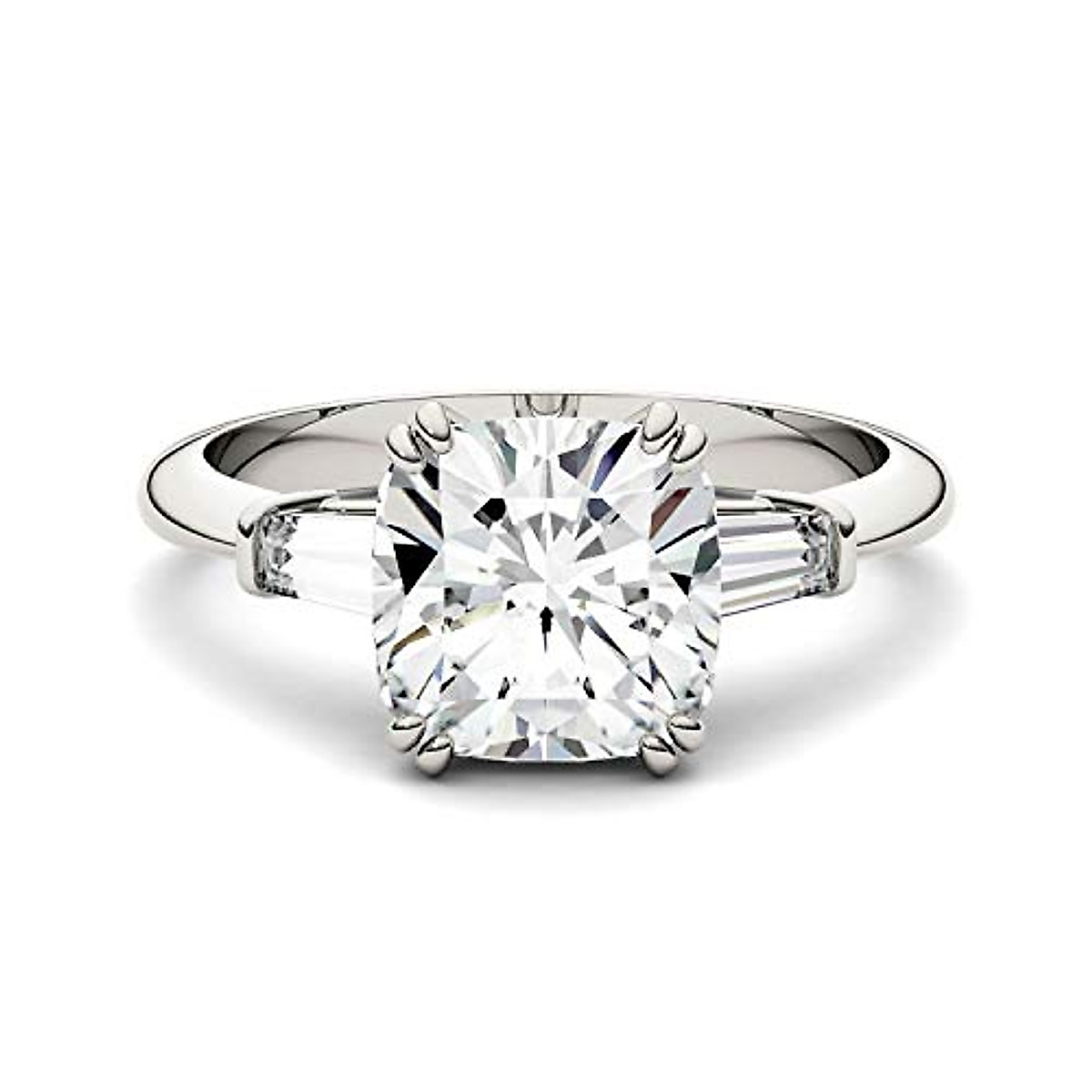 Charles & Colvard Created Moissanite 8mm Cushion Cut Engagement Ring for Women | 2.77 cttw DEW | Lab Grown | Solid 14K White Gold with Rhodium | Size 8.5