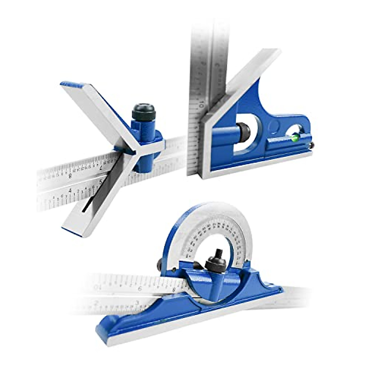 NTSUMI 12 Inch 4 Combination Square Ruler Set Protractor Satin, 4-R Graduation, Blue