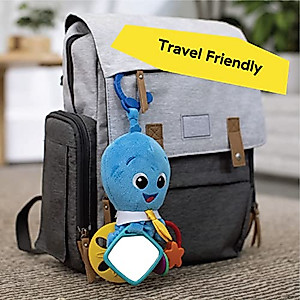 Baby Einstein Activity Arms Octopus BPA Free Clip on Stroller Toy with Rattle and Mirror, Age Newborn + , Blue