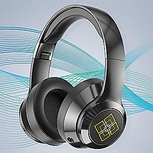 New Wireless Bluetooth 5.0 Headband Headset Luminous Retractable Folding HiFi Subwoofer Full Wrap-Around Ear Wireless Bluetooth Headset for Sports Gym (Black)