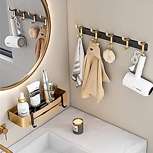 JIARY Coat Pegs Wall Mounted,Coat Hook with 5 Movable Hook for Coat Hat Towel Purse Robes Mudroom Bathroom Entryway,Black Gold,38 * 4.5cm