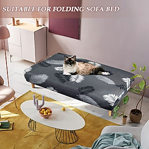 LiveGo Armless Futon Slipcovers Stretch Folding Sofa Bed Cover with Elastic Bottom, Printed Fitted Couch Cover Furniture Protector for Pets, Kids (Dark Grey)
