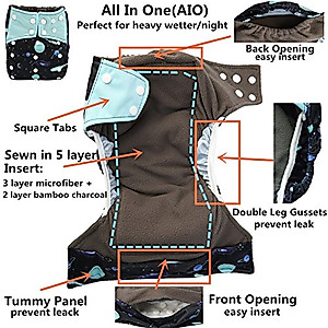 AIll in One Night AIO Cloth Diaper Nappy Sewn in Insert Reusable Washable (Animal Pack)
