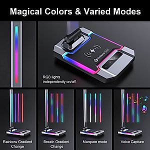 Yeslamp LED Desk Lamp with 10W Wireless and 24W USB-C Fast Charging, Ace RGB Dynamic, Natural Spectrum Desk Light,6 RGB Lighting Modes/Music Rhythm, Perfect for Gaming Setup, Live Video, Study, Home