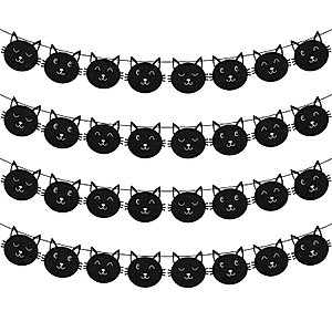 32 Pieces Black Cat Birthday Party Decoration Meow Banner Black Glitter Kitty Garland for Boys Girls Cat Meow Birthday Party Supplies