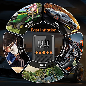 Electric Tire Inflator Portable Air Compressor - Cordless Air Pump for Car Tires Bike Tires - Bicycle Pump with Air Pressure Gauge