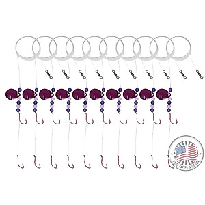 Tooth Shield Tackle 10 Pack Walleye Crawler Harness Spinner Rig #2 Fluorescent Series Colorado Blade Perch Bass Trout Spinner Rigs (Fluorescent Purple)