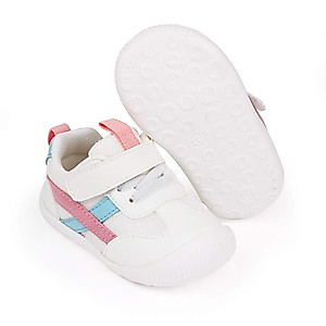 MK MATT KEELY Baby Boys Girls Walking Infant Shoes Cute Cartoon Sneakers Non-Slip First Walkers Sneakers Toddler Shoes,Blue Pink 18-21 Months