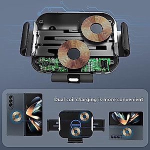 DOODBI 15W Wireless Car Charger Mount for Galaxy Z Fold 5/4/3 car Mount/Accessories,Fast Charging Phone Holder for Samsung S23 22 Ultra,iPhone 14/13/12 Series[with QC 3.0]