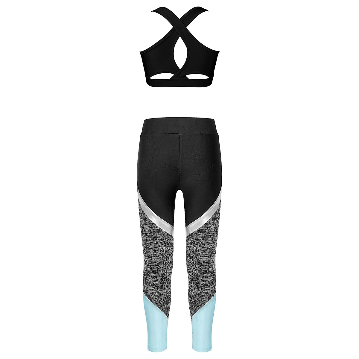 TiaoBug Kids Girls Crop Tops and Athletic Leggings 2 Pieces Activewear Set Leopard Print Gym Yoga Workout Outfits Black&Light Blue E 12