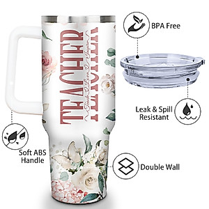 thmasamwr 40oz Teacher Tumbler with Handle, Stainless Steel Teacher Water Bottle Cup, Teacher's Travel Coffee Mug, Thanksgiving,Christmas,Graduation Gifts for Teachers