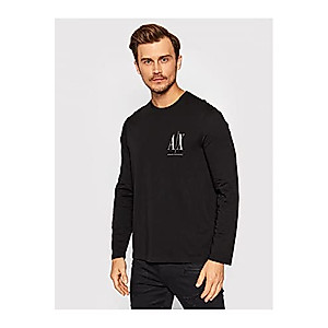 A|X ARMANI EXCHANGE Men's Icon Chest Graphic Long Sleeve T-Shirt, Black, XL