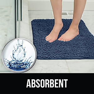 Kangaroo Anti Fatigue Cushion Mat and Chenille Bath Rug, Antifatigue Mat Size 32x20, Foam Pad Relieves Pressure, Bath Rug Size 36x24, Machine Washable, Both in Navy, 2 Item Bundle