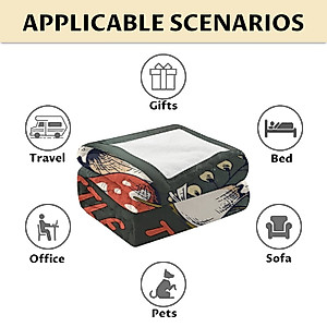 Mercuryelf Mushroom Throw Blanket - Soft, Fuzzy & Warm - 40x50 Inches Flannel Blankets for Travel, Office - Vintage Mushrooms Frog Throws Gift for Kids