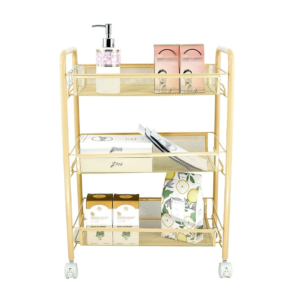 SLNFXC Kitchen Bathroom Bathroom Shelf Metal Trolley with Wheels Three-Layer Storage Rack Hook Trolley (Color : D, Size : 1)