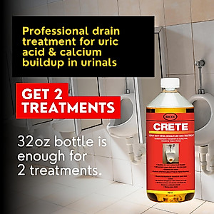 Brodi Crete-32 oz Double Size-Professional Urinal Salt Descaler & Deodorizer. Restores urinal drains to original working diameter, fix slow-running drains. Stop odors. Contains: 1 x 32oz bottle