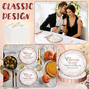 150 Pcs Bridal Shower Rose Gold Party Supplies Napkins Plates Forks Tableware Disposable Dinnerware Set for Bridal Shower Wedding Engagement Bachelorette Party Decorations (Cheers Style)