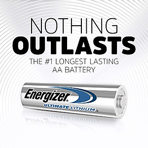 Energizer Ultimate Lithium AA Batteries, World's Longest Lasting Battery for High-Tech Devices (4 Each), Black (EVEL91BP4)