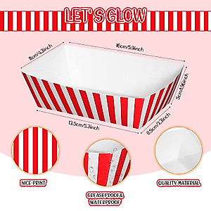 Rtteri 50 Pcs Carnival Party Paper Food Trays with Greaseproof Liner Paper Bulk Striped Circus Party Snack Disposable Food Boats for Carnival Circus Food Truck Party Supplies (Red and White Stripes)
