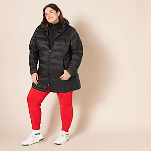 Amazon Essentials Women's Lightweight Full-Zip Water-Resistant Hooded Puffer Coat (Available in Plus Size), Black, Large