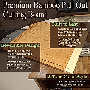 BambooMN Universal Premium Pull Out Cutting Boards - Under Counter Replacement - Designed To Fit Standard Slots - Heavy Duty Kitchen Board with Juice Groove - 22" x 14" x 0.75" - 1 Piece