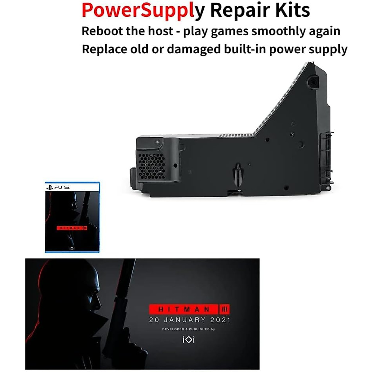 Diyeeni Power Supply 400DR Internal Replacement for PS5, Power Supply Battery Unit for PlayStation 5, Game Console Power Adapter with Power Cord, 100 to 127V/200 to 240V(US)