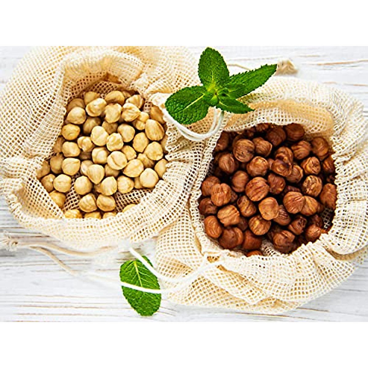 WHITEWRAP Reusable Mesh Bags with Drawstrings | 10”x18” Large |6-Pack |Eco Friendly Bags, Food Storage, Natural Cotton, Biodegradable Fabric Bags, Snack Bags, Cloth Bags, Gift Bag for Halloween