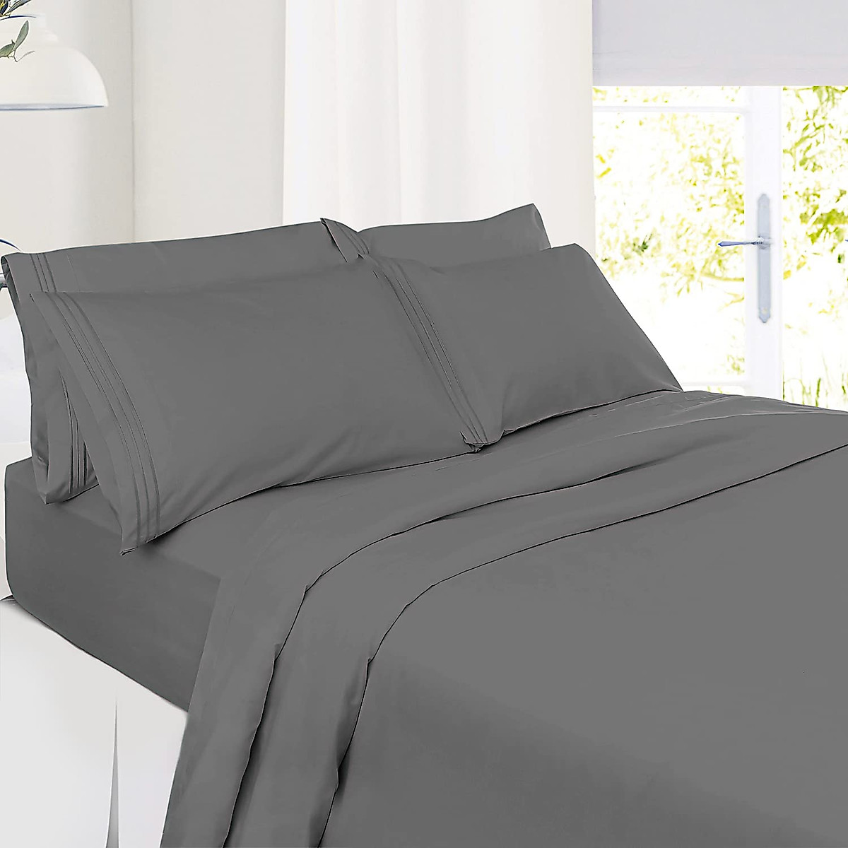 Nestl Full Size Sheet Sets - 6 PC Soft Microfiber Deep Pocket Full Sheet Set - Shrinkage and Fade Resistant Bedding Sheets & Pillowcases - Full, Dark Gray