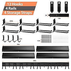 Waturis Garage Organizer Wall Mount, 64 Inch Garage Storage Organization, 20PCS Heavy Duty Garden Tool Organizer, Adjustable Tool Storage Rack Hooks, Yard Shed Tool Organizer, Hold Max 900 lbs