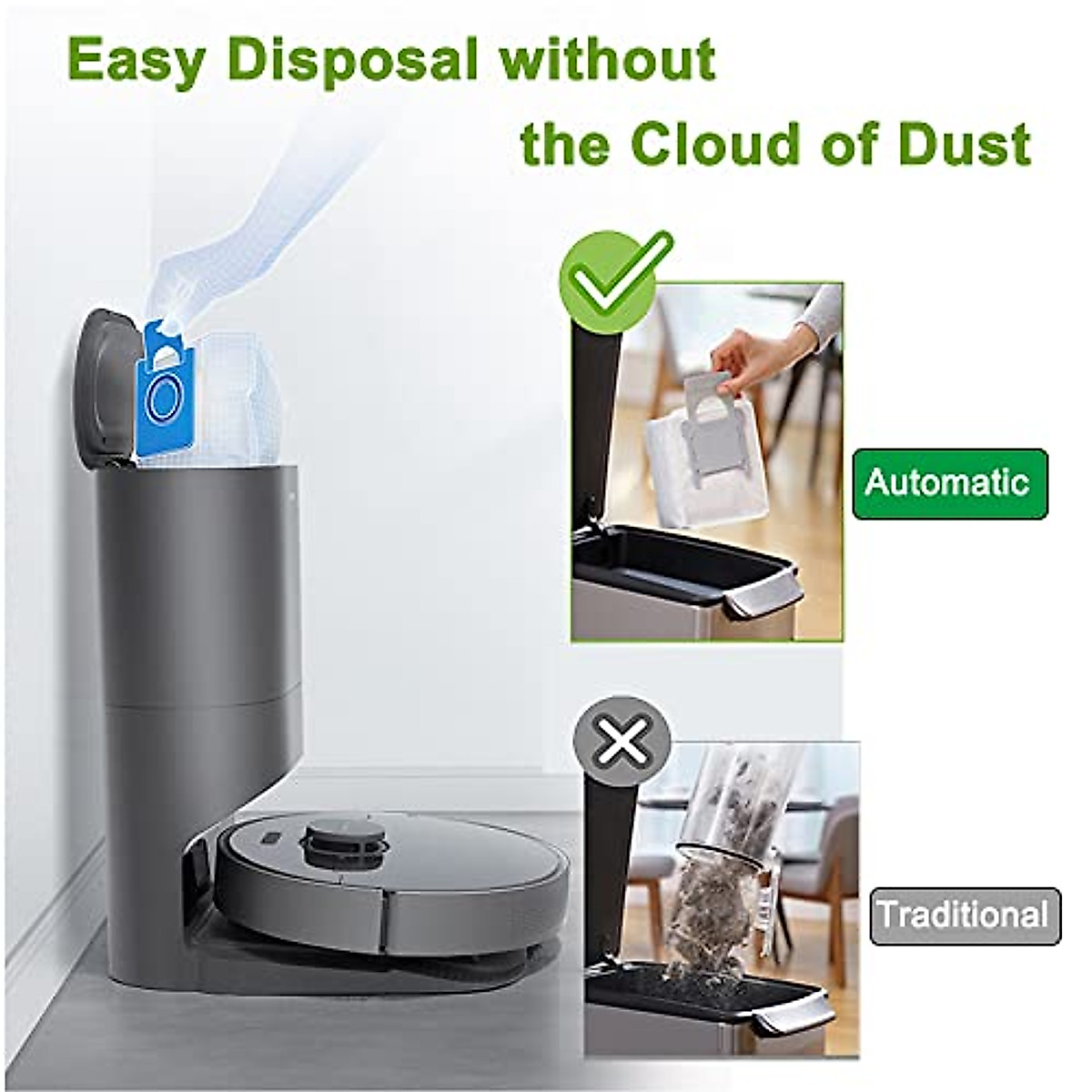 8Pack Vacuum Bags Replacement for irobot Roomba i8,i8+(8550),i7,i7Plus,i6,i6+(6550),i4,i4+(4552),i3,i3+(3550),s9+(9550),s9, j7+,j7 Vacuum Clean Base with Automatic Dirt Disposal Bin Bags(8PACK)