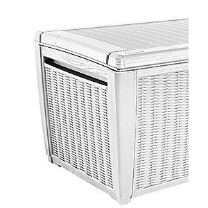 Keter Sumatra 135 Gallon Resin Rattan Look Outdoor Deck Box for Patio Furniture Cushions, Garden Tools, Toys, and Pool Storage