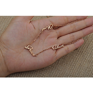 GR35Z9 Custom 3 Name Necklace Personalized 18k Gold Plated Monogram Initial Womens Necklace