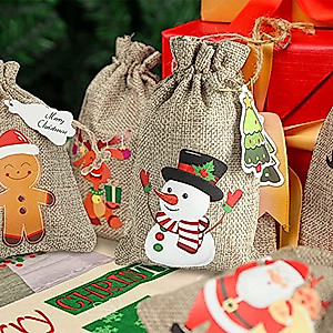 HANSGO Christmas Jute Burlap Bags, 16PCS Small Craft Bags Gift Treat Candy Bags Reusable Burlap Bags with Drawstring for Xmas Party Favor Wedding Supplies